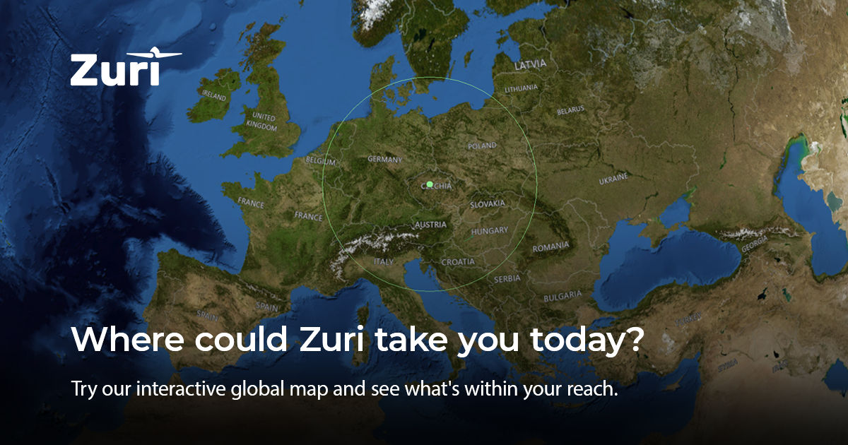 Zuri Hybrid VTOL Interactive Range Map | Regional Air Mobility Explorer